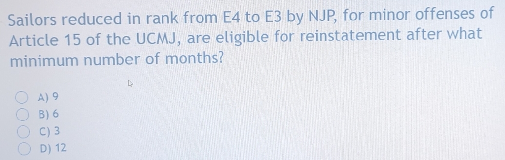 Solved: Sailors reduced in rank from E4 to E3 by NJP, for minor ...