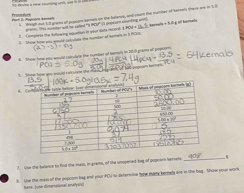 Solved: To devise a new counting unit, use it Procedure 1. Weigh out 5. ...