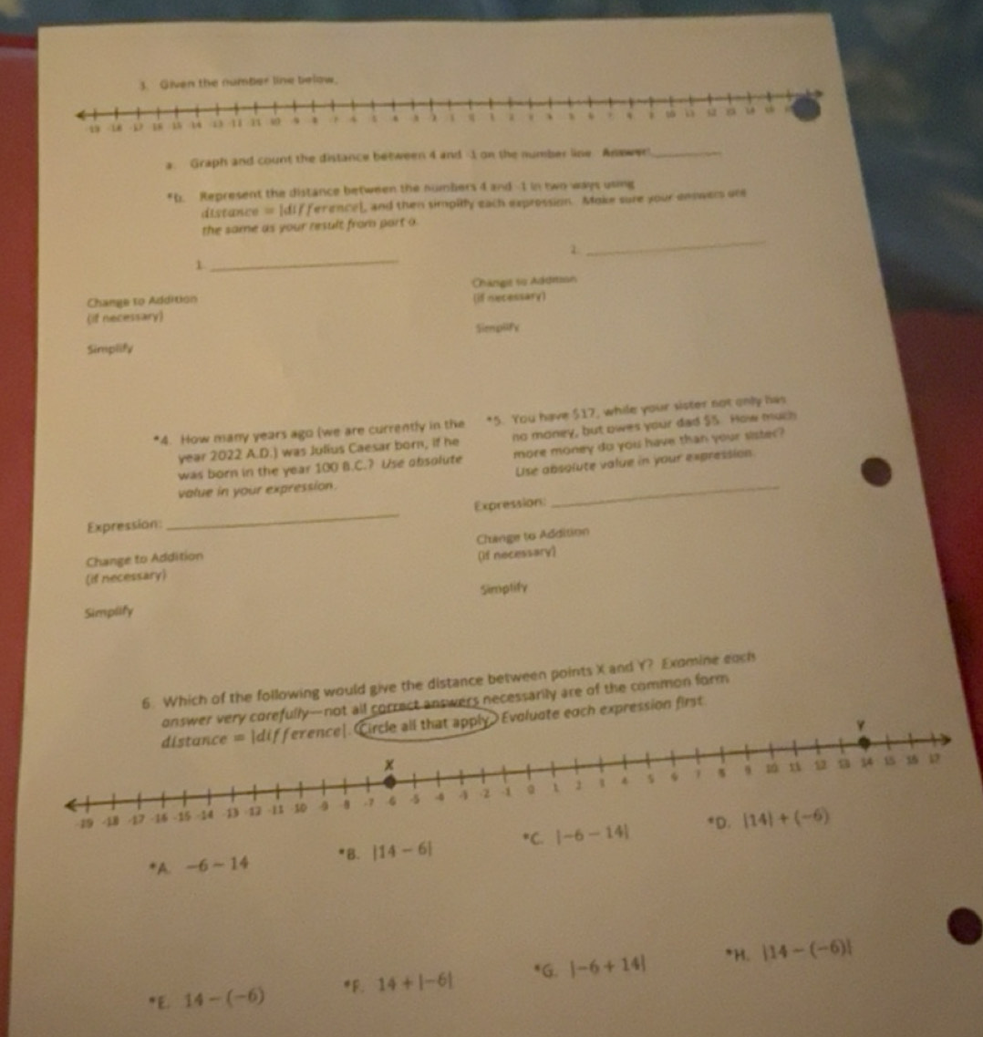 Solved: Given the number line below. a. Graph and count the distance ...
