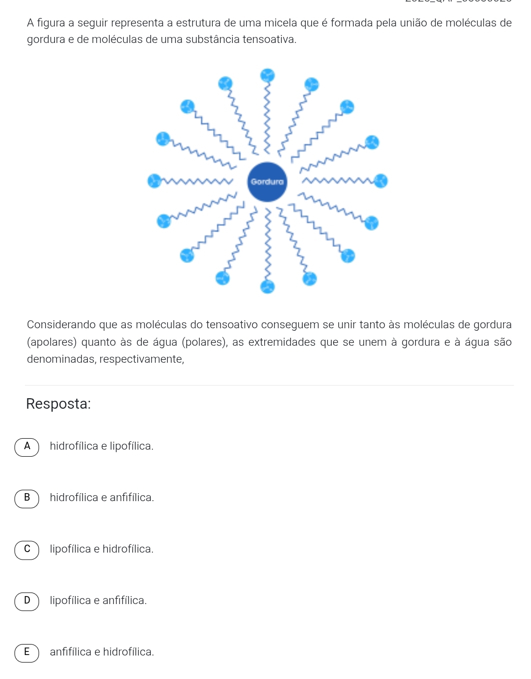 Resolvido:A figura a seguir representa a estrutura de uma micela que é ...