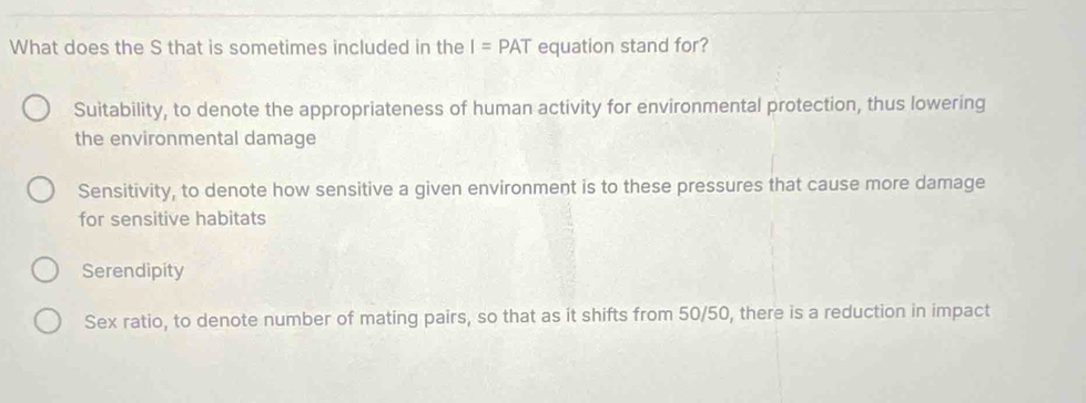 Solved: What does the S that is sometimes included in the I=PAT ...