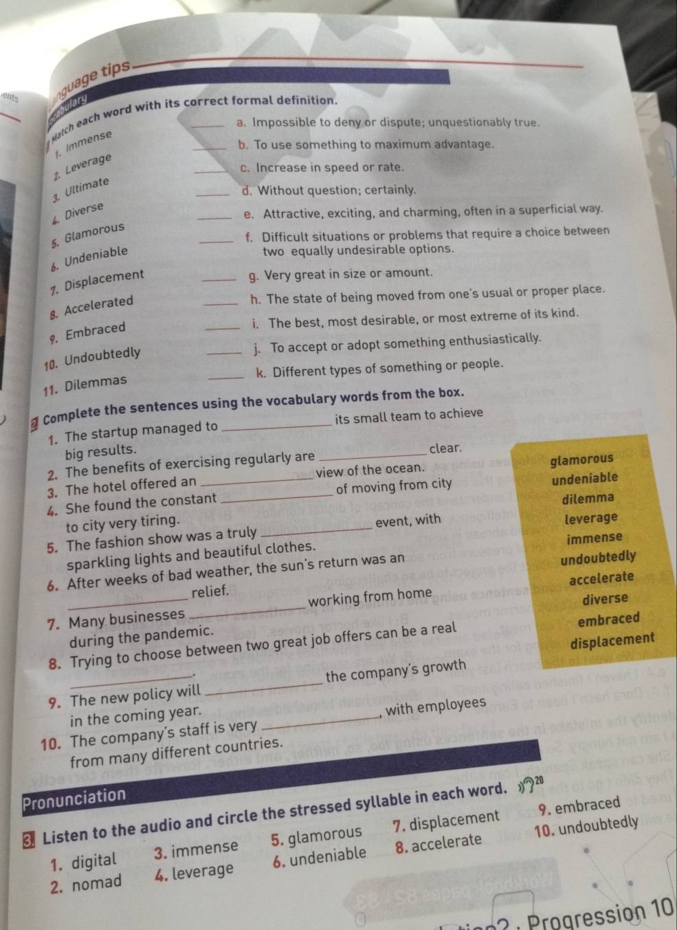 Resuelto:ents _ abulary Match each word with its correct formal ...