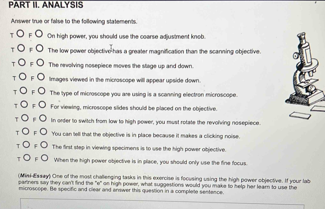 Solved: PART II. ANALYSIS Answer true or false to the following ...