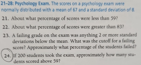 Solved: 21-28: Psychology Exam. The scores on a psychology exam were ...