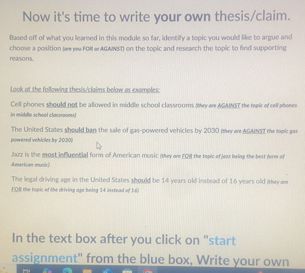 Resuelto:Now it's time to write your own thesis/claim. Based off of ...