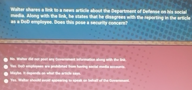 Solved: Walter shares a link to a news article about the Department of ...