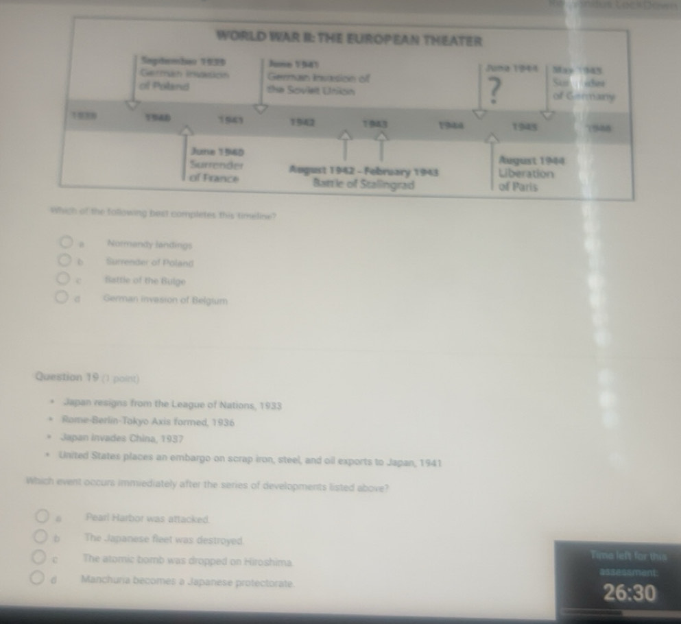 Solved: es this timeline? a Normandy landings b Surrender of Poland c ...