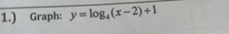 Solved: 1.) Graph: y=log _4(x-2)+1 [Math]