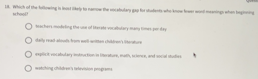 Solved: Which of the following is /east likely to narrow the vocabulary ...