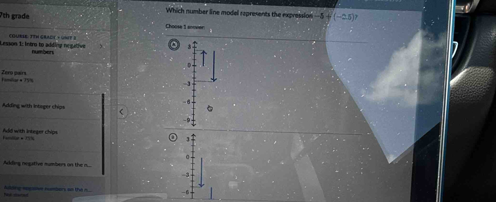 Solved: Which number line model represents the expression 7th grade -5 ...