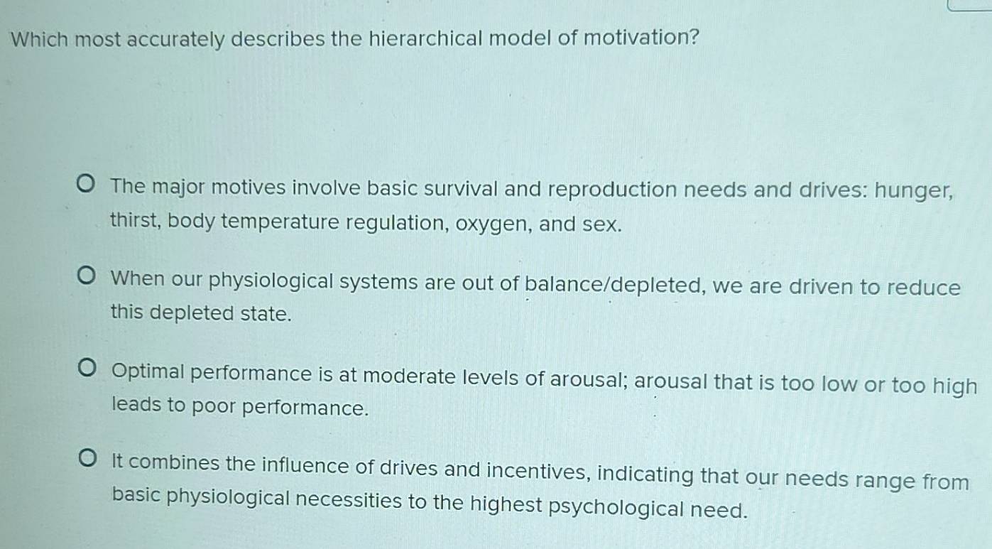 Solved: Which most accurately describes the hierarchical model of ...