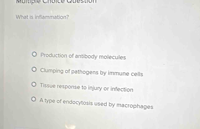 Solved: Question What is inflammation? Production of antibody molecules ...
