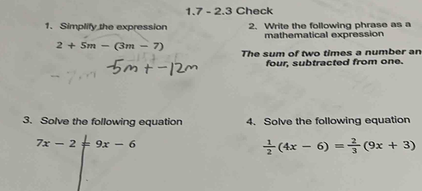 Solved: 1.7 - 2.3 Check 1. Simplify the expression 2. Write the ...
