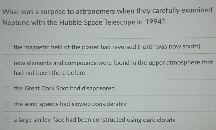 Solved: What was a surprise to astronomers when they carefully examined ...