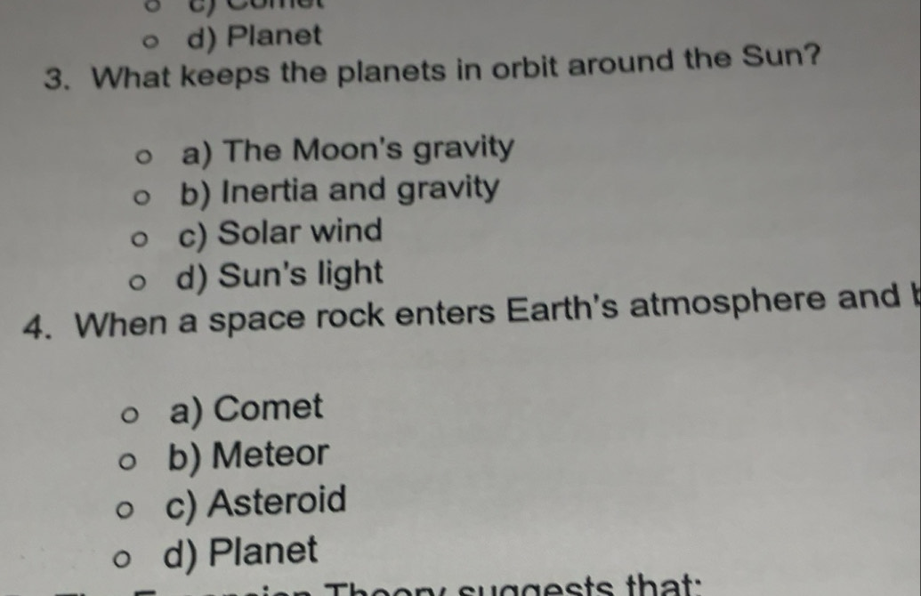 Solved: te d) Planet 3. What keeps the planets in orbit around the Sun ...