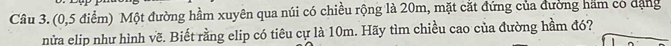 Giải quyết:(0,5 điểm) Một đường hầm xuyên qua núi có chiều rộng là 20m, mặt cắt đứng của đường ...