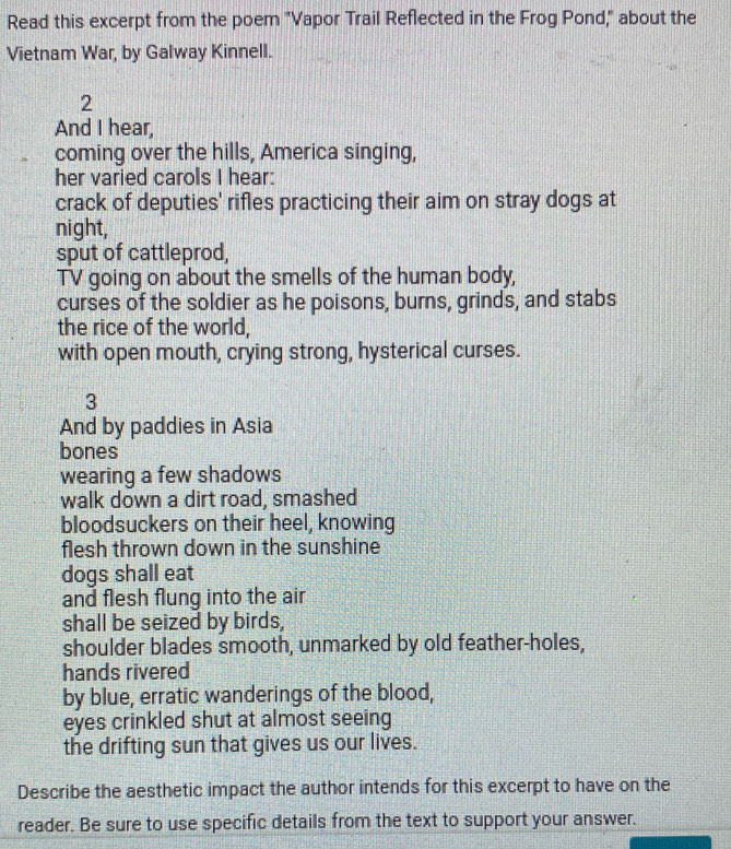 Solved: Read this excerpt from the poem "Vapor Trail Reflected in the ...