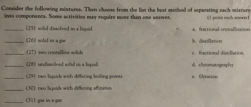 Solved: Consider the following mixtures. Then choose from the list the ...