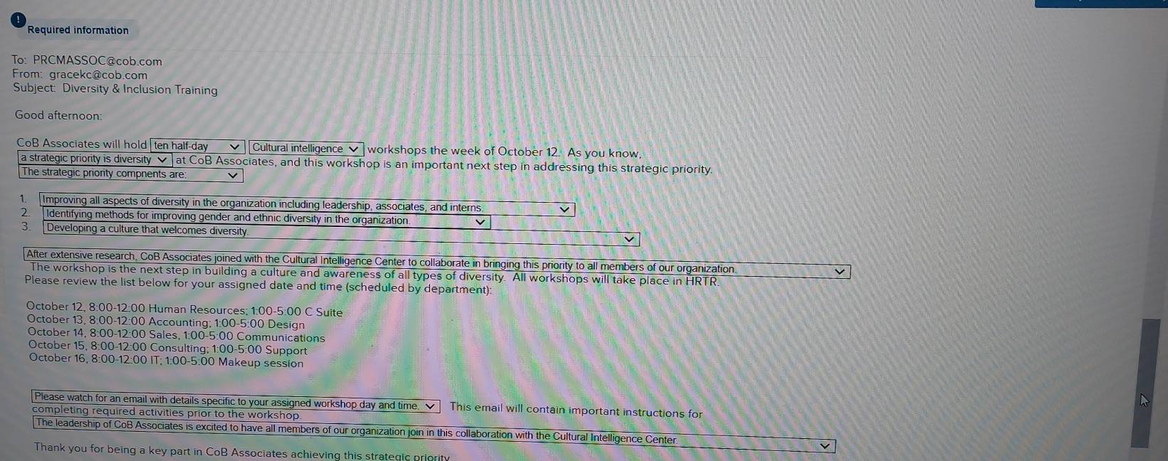 Solved: Required information To: PRCMASSOC@cob.com From: gracekc@cob ...