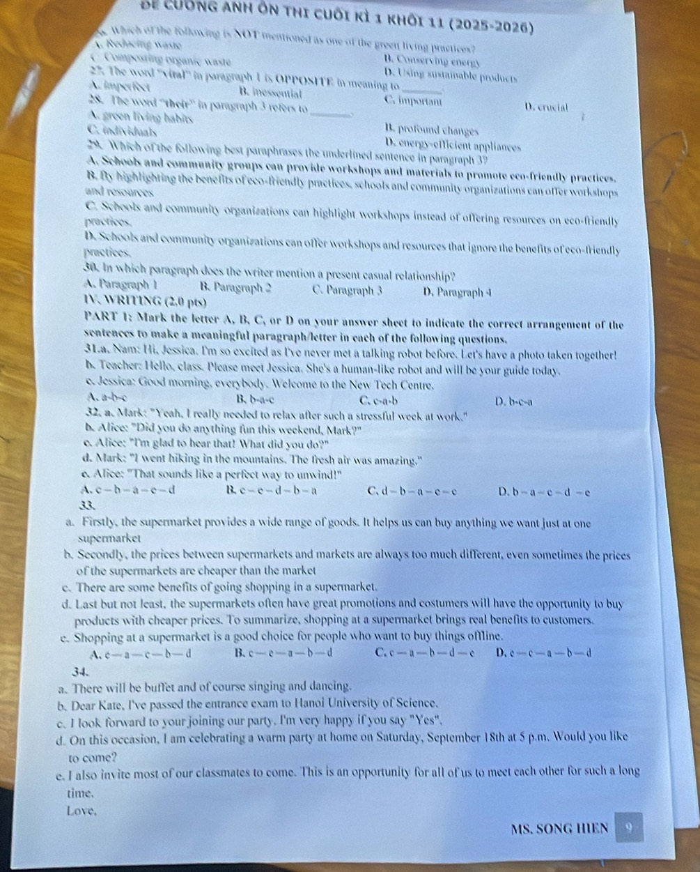 Giải quyết:Để Cuống Anh ôn thi cuối kì 1 khối 11 (2025-2026) s. Which ...