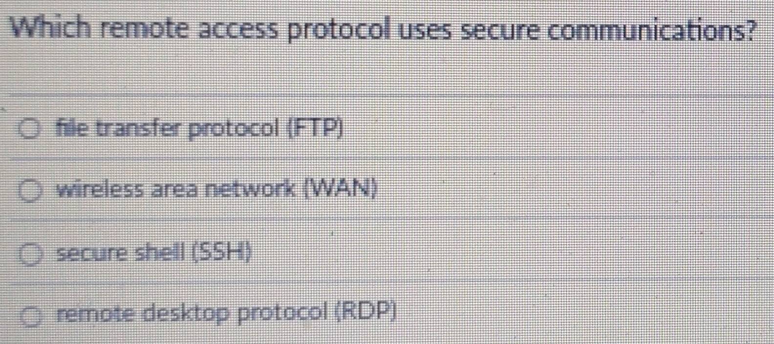 Solved: Which remote access protocol uses secure communications? file ...