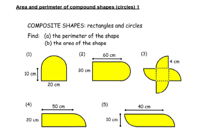 Solved: Area and perimeter of compound shapes (circles) 1 COMPOSITE ...