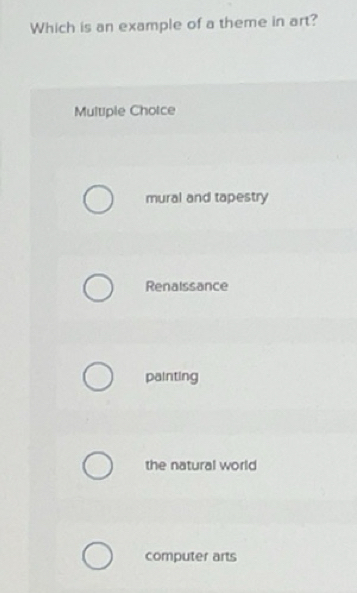 Solved: Which is an example of a theme in art? Multiple Choice mural ...