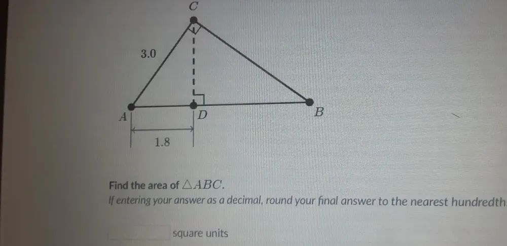 Solved: Find the area of ABC. If entering your answer as a decimal ...