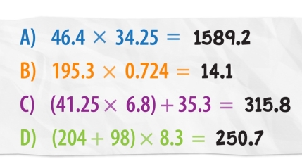 Solved: A) 46.4* 34.25=1589.2 B) 195.3* 0.724=14.1 C) (41.25* 6.8)+35.3 ...