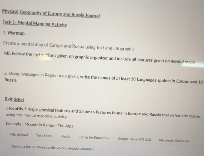 Gelöst:Physical Geography of Europe and Russia Journal Task 1- Mental ...