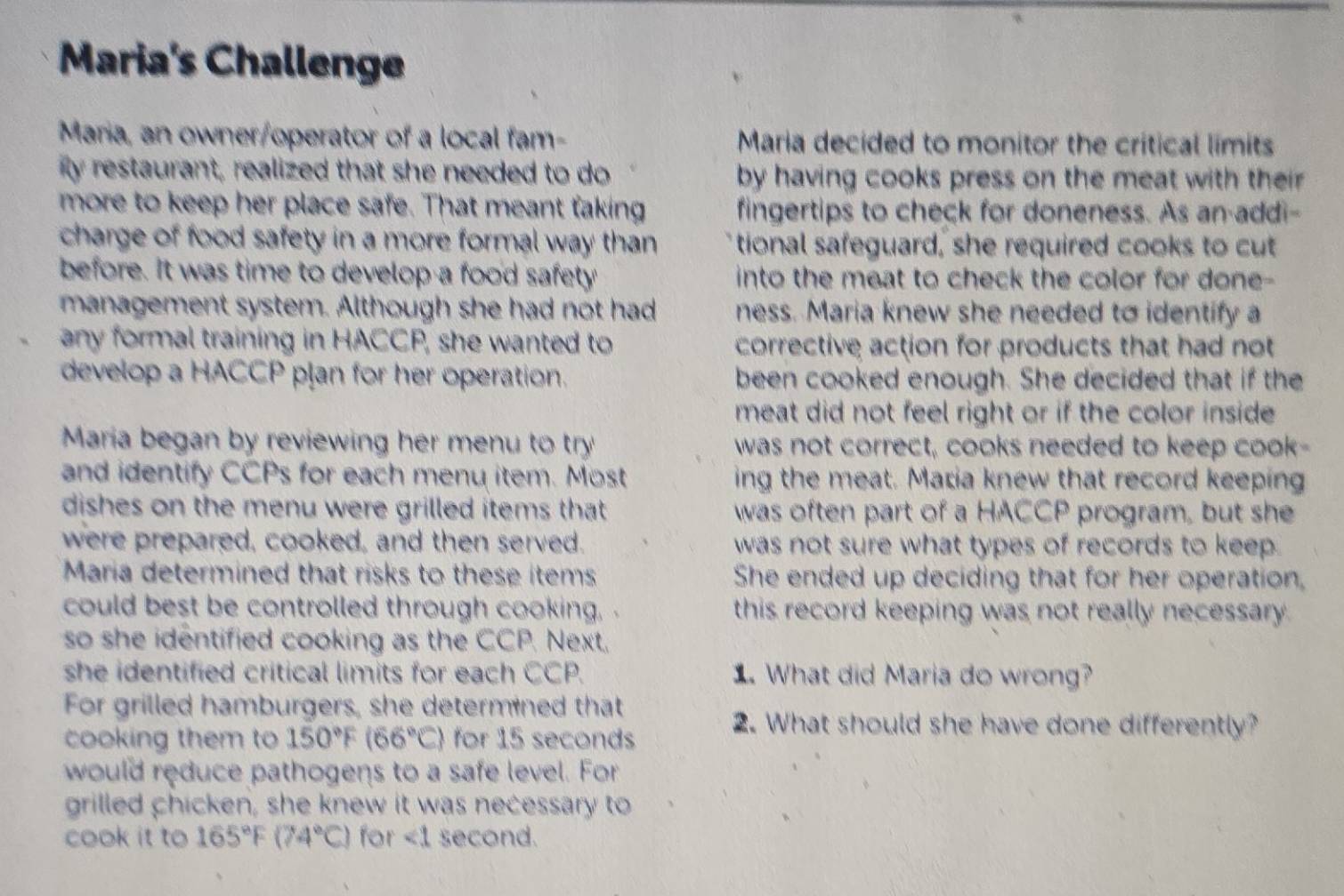 Solved: Maria's Challenge Maria, an owner/operator of a local fam ...