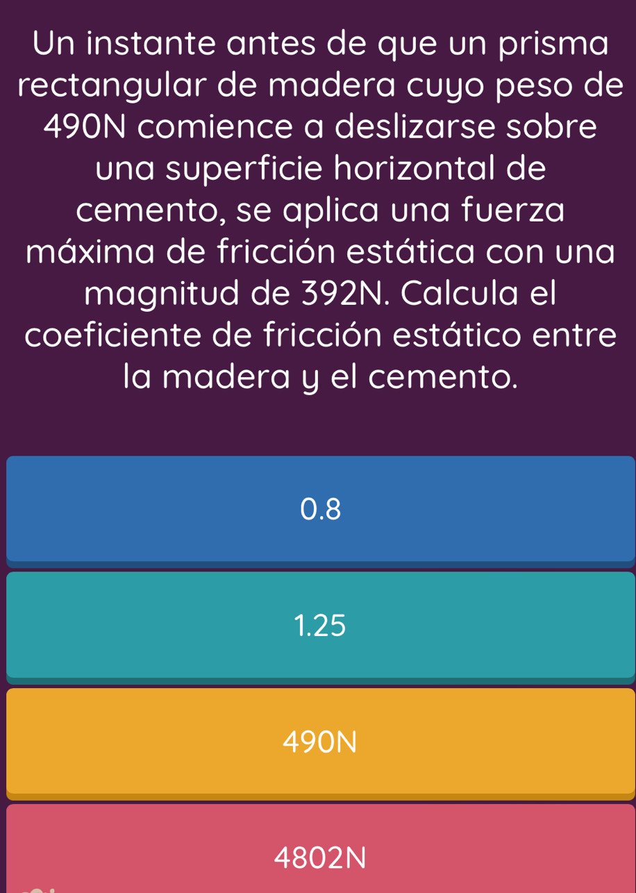 Resuelto:Un instante antes de que un prisma rectangular de madera cuyo ...