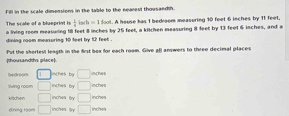 Solved: Fill in the scale dimensions in the table to the nearest ...