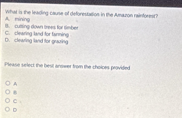 Solved: What is the leading cause of deforestation in the Amazon ...