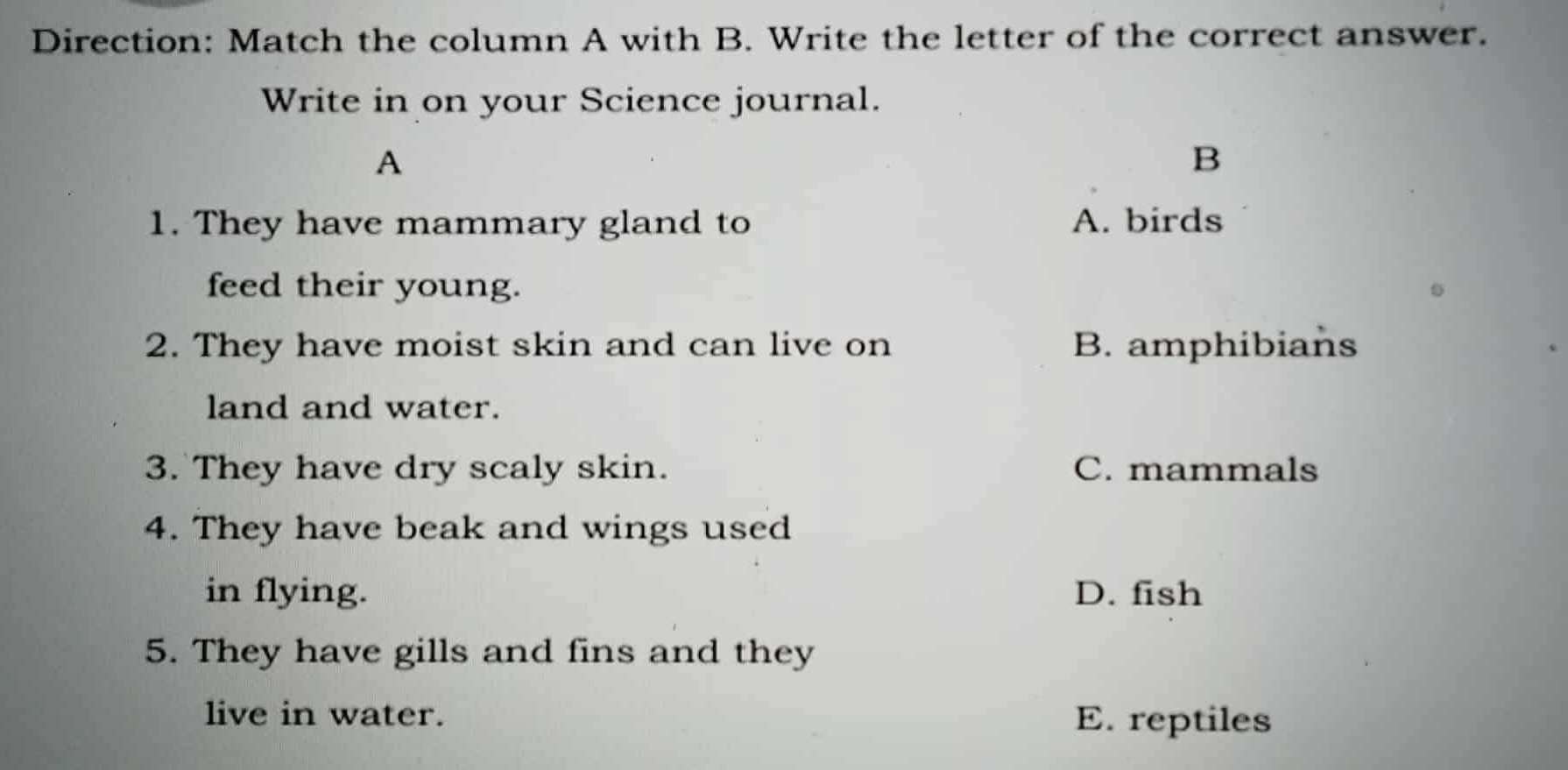 Solved: Direction: Match the column A with B. Write the letter of the correct answer. Write in ...