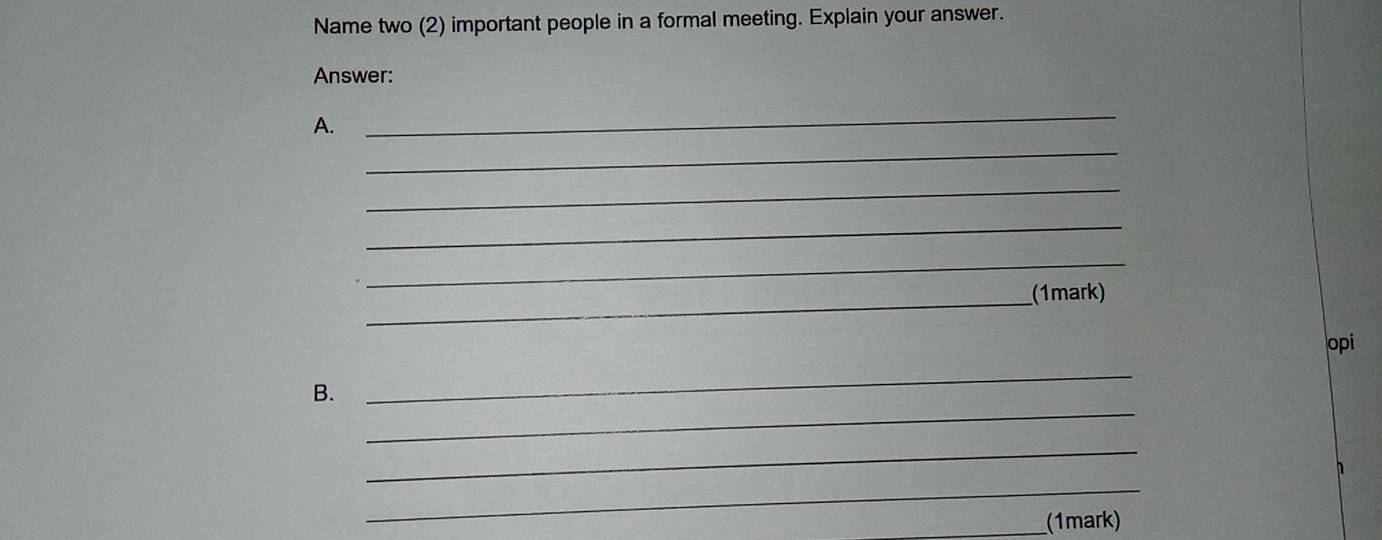 Solved: Name two (2) important people in a formal meeting. Explain your ...
