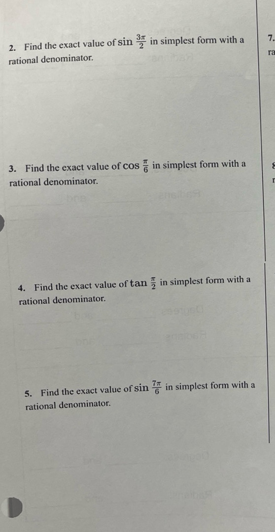 Solved: Find the exact value of sin 3π /2 in simplest form with a 7. ra ...