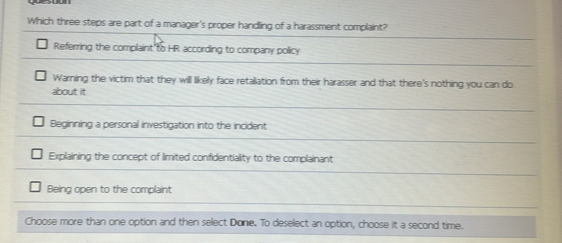 Solved: Which three steps are part of a manager's proper handling of a ...