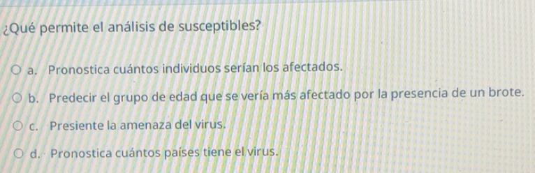 Resuelto:¿Qué permite el análisis de susceptibles? a. Pronostica ...