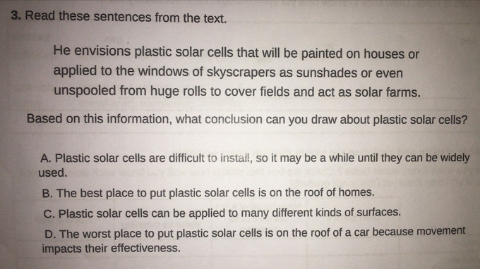 Gelöst:Read these sentences from the text. He envisions plastic solar ...