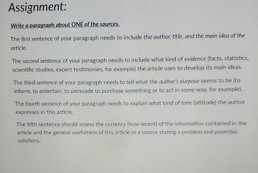 Solved: Assignment: Write a paragraph about ONE of the sources. The ...