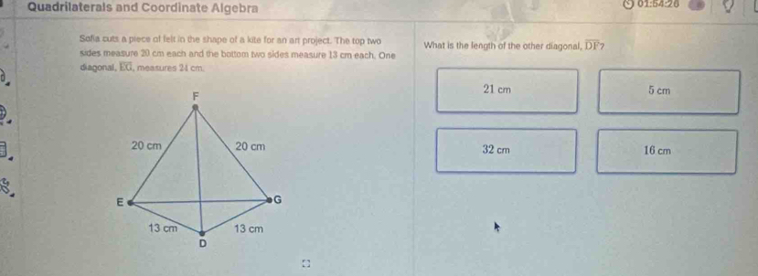 Solved: Quadrilaterals and Coordinate Algebra 01:54:20 Sofia cuts a ...