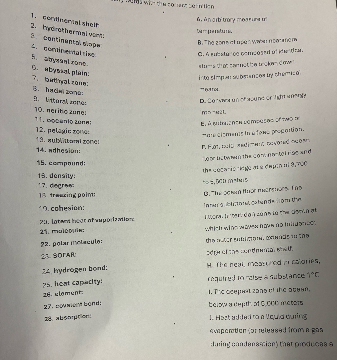 Solved: ly words with the correct definition. A. An arbitrary measure ...