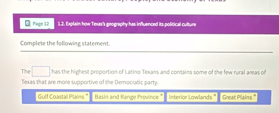 Solved: Page 12 1.2. Explain how Texas's geography has influenced its ...