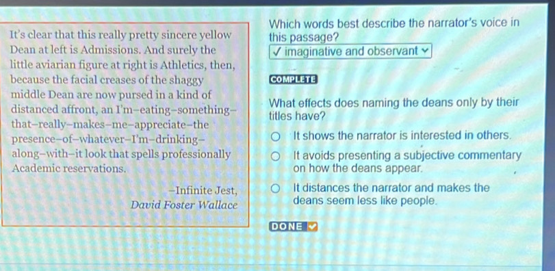 Solved: Which words best describe the narrator's voice in It’s clear ...