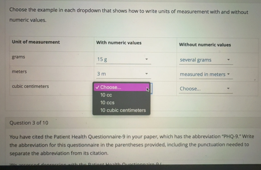 Solved: Choose the example in each dropdown that shows how to write ...