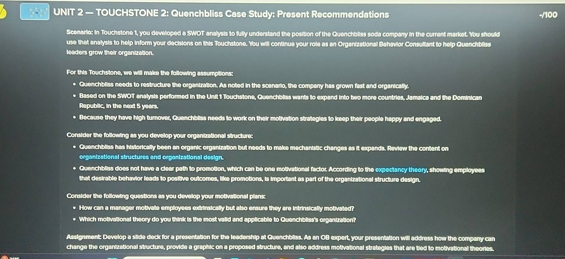 Solved: — TOUCHSTONE 2: Quenchbliss Case Study: Present Recommendations -/100 Scenario: In ...