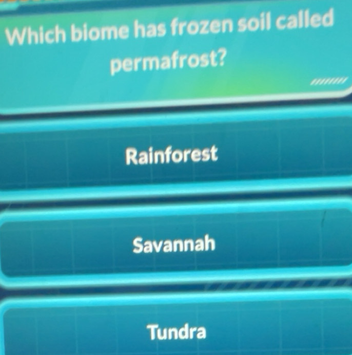 Solved: Which biome has frozen soil called permafrost ...