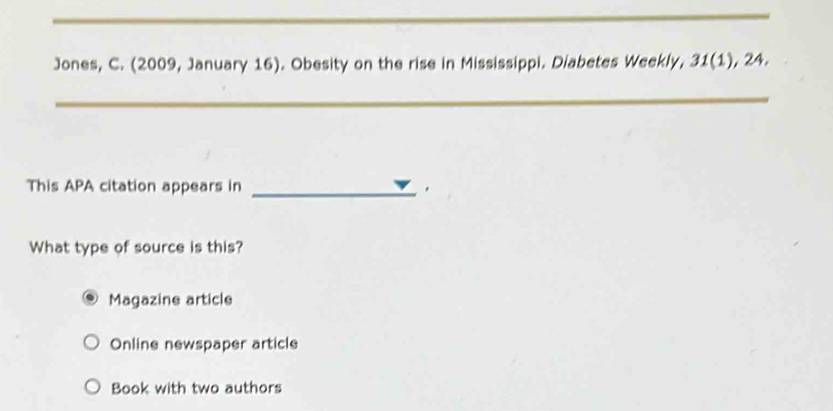 Solved: Jones, C. (2009, January 16). Obesity on the rise in ...