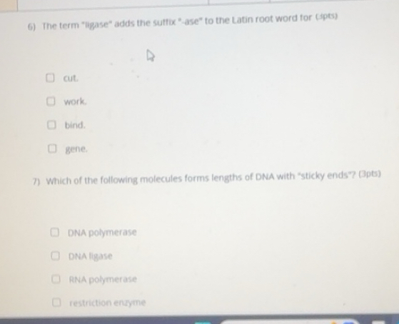 Solved: The term "ligase' adds the suffix "-ase" to the Latin root word ...